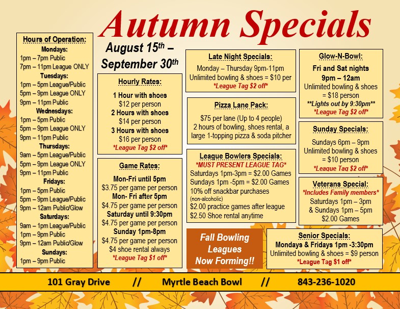 SPECIALS | Myrtle Beach Bowl - Myrtle Beach, SC 29577