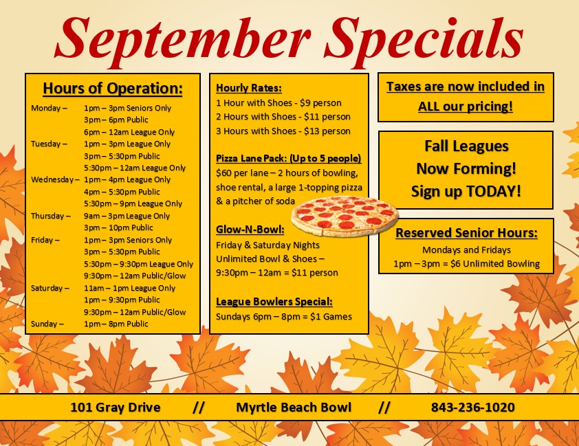 SPECIALS | Myrtle Beach Bowl - Myrtle Beach, SC 29577